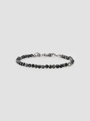 John Varvatos Skull Sterling & Obsidian Beaded Bracelet - Silver