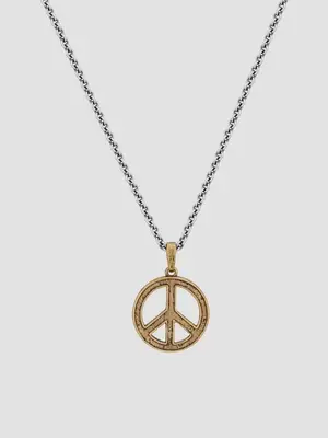 John Varvatos Distressed Sterling & Brass Peace Sign Pendant Necklace - Silver