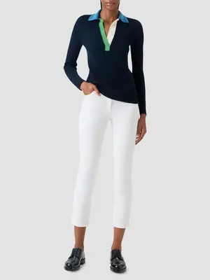 Akris Colorblocked Rib-knit Wool Long-sleeve Polo Shirt