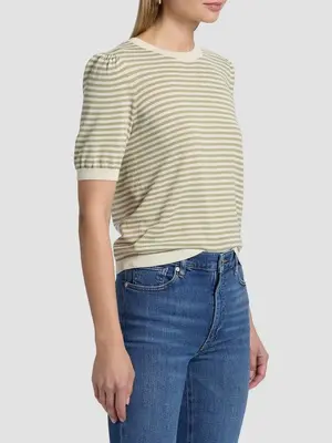 FRAME The Striped Gathered Short-sleeve Sweater
