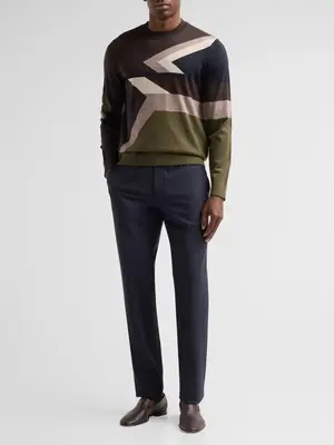 Emporio Armani Geometric Wool Crewneck Sweater - Multi
