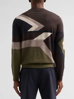 Emporio Armani Geometric Wool Crewneck Sweater - Multi