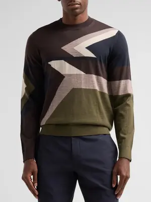 Emporio Armani Geometric Wool Crewneck Sweater - Multi