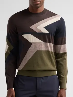 Emporio Armani Geometric Wool Crewneck Sweater - Multi
