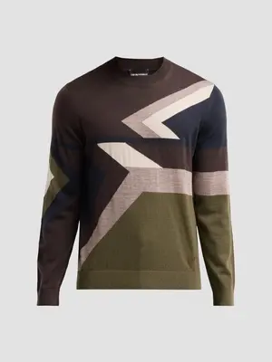 Emporio Armani Geometric Wool Crewneck Sweater - Multi