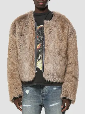 PURPLE BRAND Reversible Faux Fur & Denim Jacket