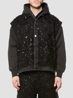 PURPLE BRAND Embellished Mesh Cotton Vest