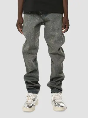 PURPLE BRAND Dirty Wash Cosmos Rhinestone Stacked Jeans