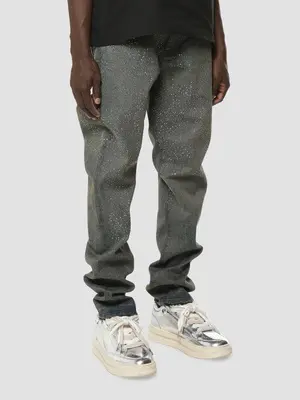 PURPLE BRAND Dirty Wash Cosmos Rhinestone Stacked Jeans