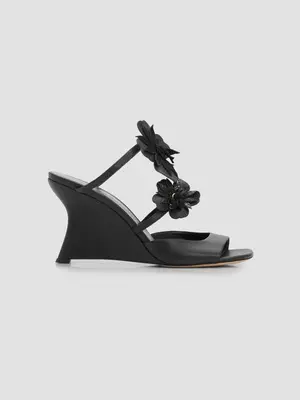 Zimmermann Belara 85mm Floral Leather Wedge Sandals Black