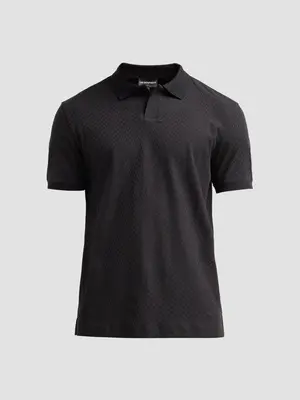 Emporio Armani Geometric Textured Jacquard Polo Shirt - Solid Black