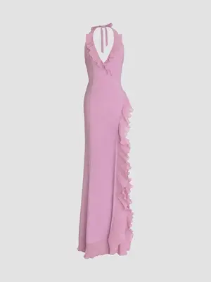 Dress The Population Kathleen Ruffled Halterneck Gown Lavender