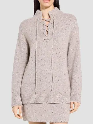Theory Oversized Drawstring Wool-blend Sweater - Beige Multi