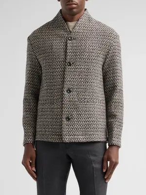Emporio Armani Geo Tweed-effect Wool Cardigan Jacket