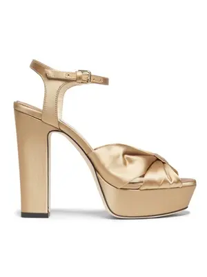 JIMMY CHOO Heloise 120mm Satin Platform Sandals - Camel