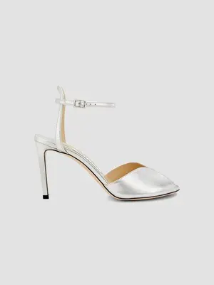 JIMMY CHOO Sacora 85mm Metallic Leather Sandals - Silver