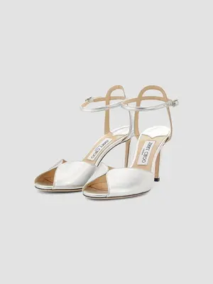 JIMMY CHOO Sacora 85mm Metallic Leather Sandals - Silver