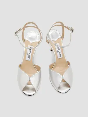 JIMMY CHOO Sacora 85mm Metallic Leather Sandals - Silver