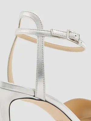 JIMMY CHOO Sacora 85mm Metallic Leather Sandals - Silver