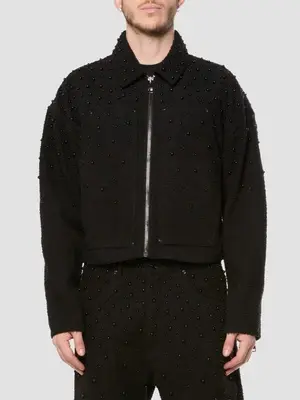 PURPLE BRAND Imitation Pearl-embellished Cotton-blend Crop Jacket