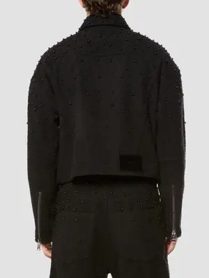 PURPLE BRAND Imitation Pearl-embellished Cotton-blend Crop Jacket