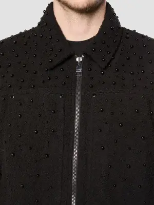 PURPLE BRAND Imitation Pearl-embellished Cotton-blend Crop Jacket