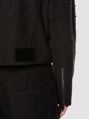 PURPLE BRAND Imitation Pearl-embellished Cotton-blend Crop Jacket
