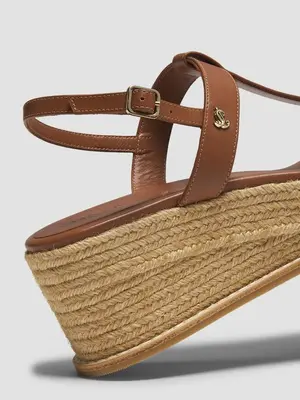 JIMMY CHOO Theia 60mm Espadrille Wedge Sandals - Tan