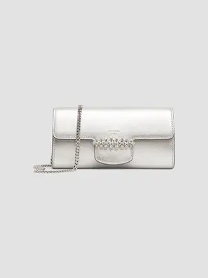 JIMMY CHOO Bing Metallic Leather Chain Wallet - Silver