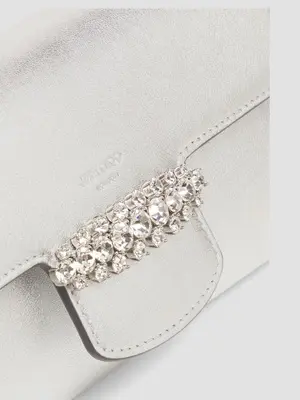 JIMMY CHOO Bing Metallic Leather Chain Wallet - Silver