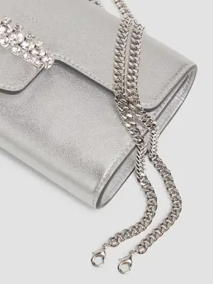 JIMMY CHOO Bing Metallic Leather Chain Wallet - Silver