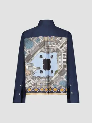 CALLAS MILANO Sirene Poplin Shirt With Silk Twill Milano Print Scarf Back - Navy
