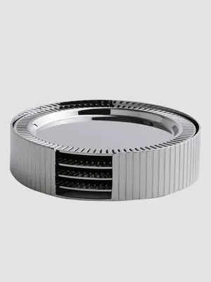 ANNA NEW YORK Striations 5-piece Stainless Steel Coaster & Holder Set - Silver