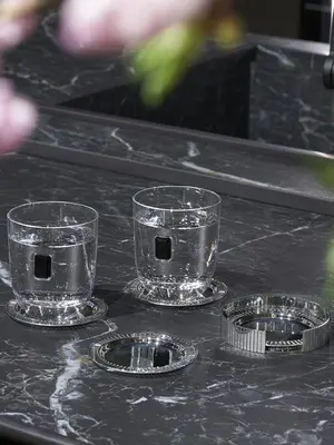 ANNA NEW YORK Striations 5-piece Stainless Steel Coaster & Holder Set