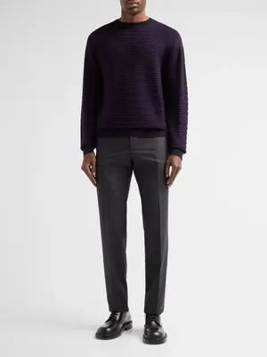 Giorgio Armani Geometric Textured Virgin Wool Crewneck Sweater