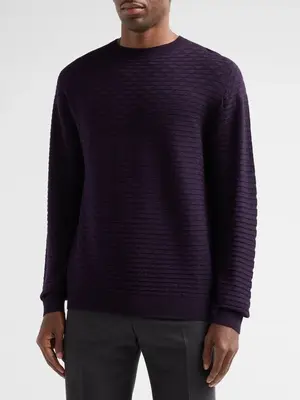 Giorgio Armani Geometric Textured Virgin Wool Crewneck Sweater
