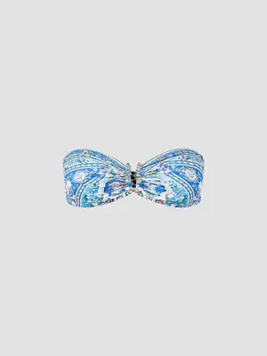 Camilla Ottoman-print Strapless Bikini Top - Blue Multi