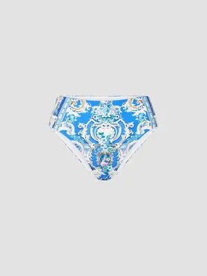 Camilla Ottoman-print Mid-rise Bikini Bottom - Blue Multi