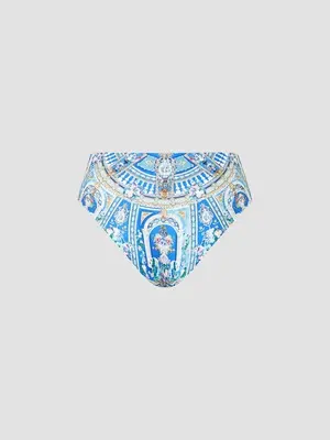 Camilla Ottoman-print Mid-rise Bikini Bottom