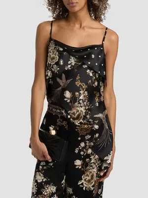 Camilla Printed Silk Asymmetric Draped Top - Flamenco Folklore