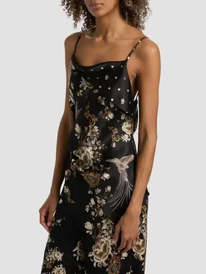 Camilla Printed Silk Asymmetric Draped Top - Flamenco Folklore