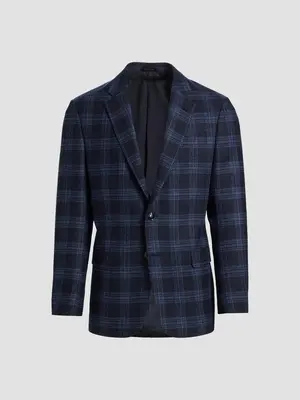 Giorgio Armani Windowpane Plaid Wool-cashmere Sport Coat - Sky Captain