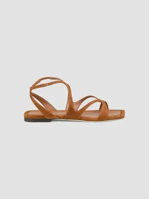 JIMMY CHOO Ayla Suede Strappy Flat Sandals - Tan