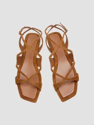 JIMMY CHOO Ayla Suede Strappy Flat Sandals - Tan