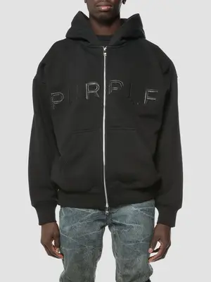 PURPLE BRAND Logo Cotton Fleece Zip-front Hoodie - Black