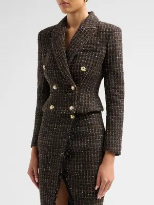 Generation Love Aytul Cotton-blend Tweed Crop Blazer - Brown Multi