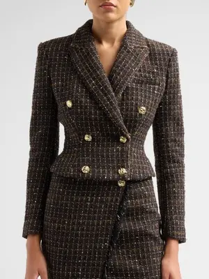 Generation Love Aytul Cotton-blend Tweed Crop Blazer - Brown Multi