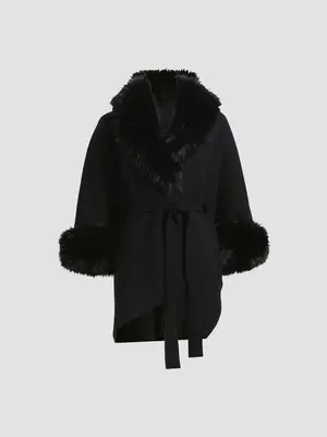 Alice + Olivia Joanne Faux-fur Trim Wool Sweater Coat - Black