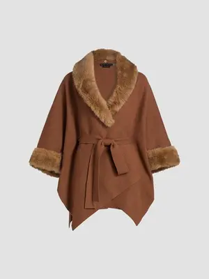 Alice + Olivia Joanne Faux-fur Trim Wool Sweater Coat - Camel
