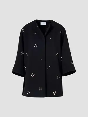 Akris Diamond Dice Dot Wool Car Coat